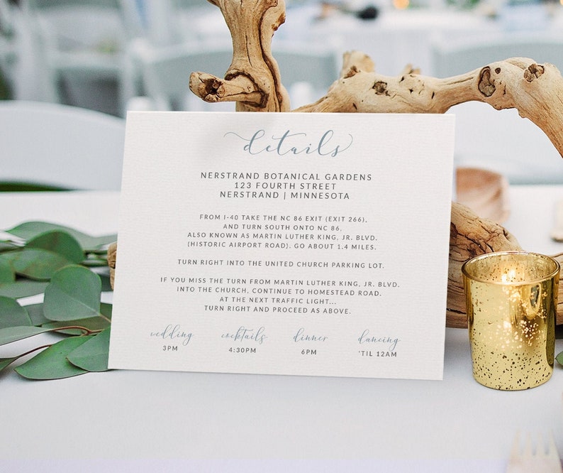 Wedding Details Card Template editable Color Printable - Etsy