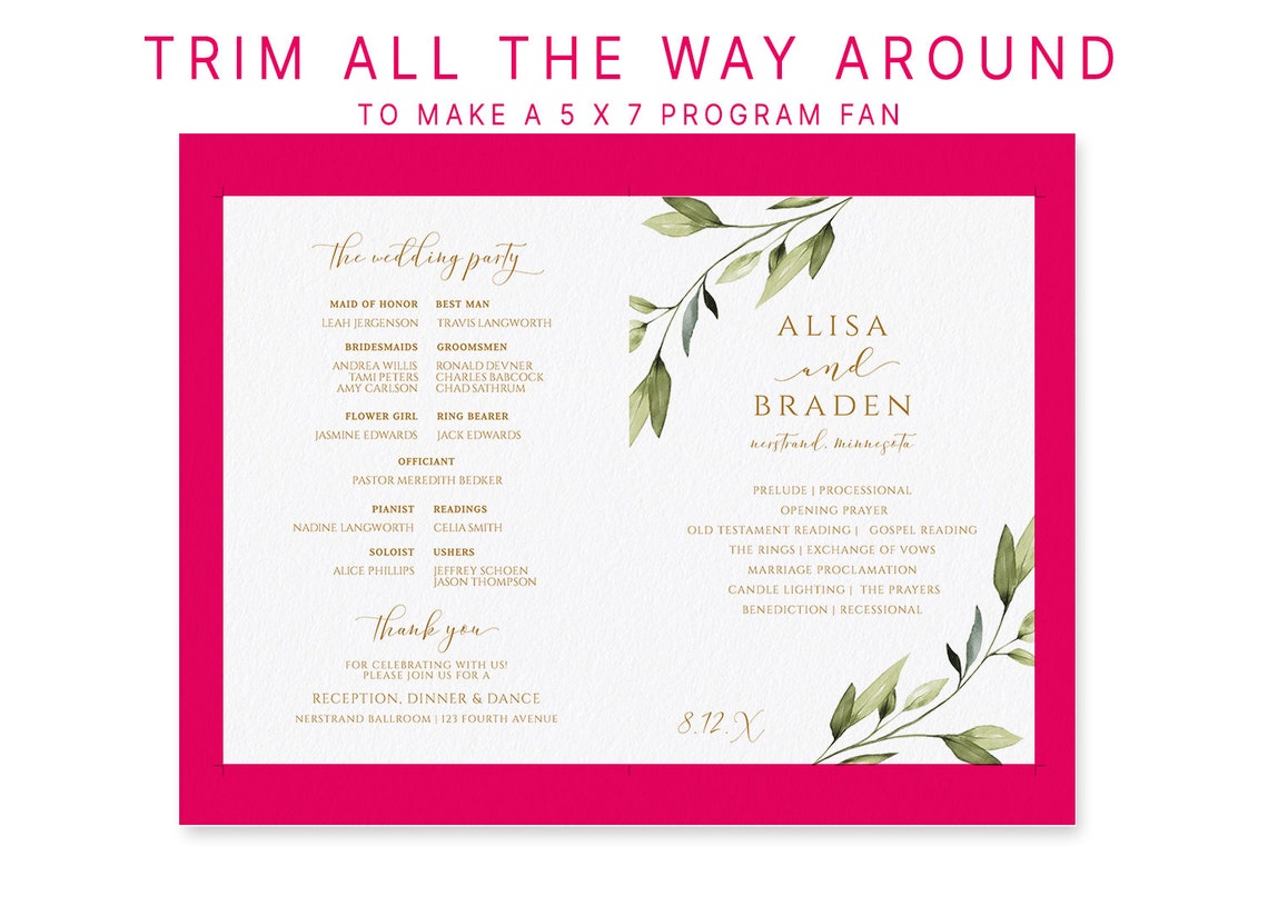 Wedding Program Fans Template Printable Program Fans W/ | Etsy