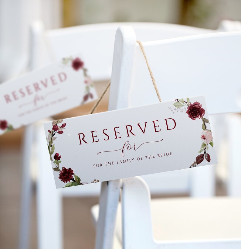 Reserved Cards Sign Template Wedding Signs Burgundy Boho - Etsy