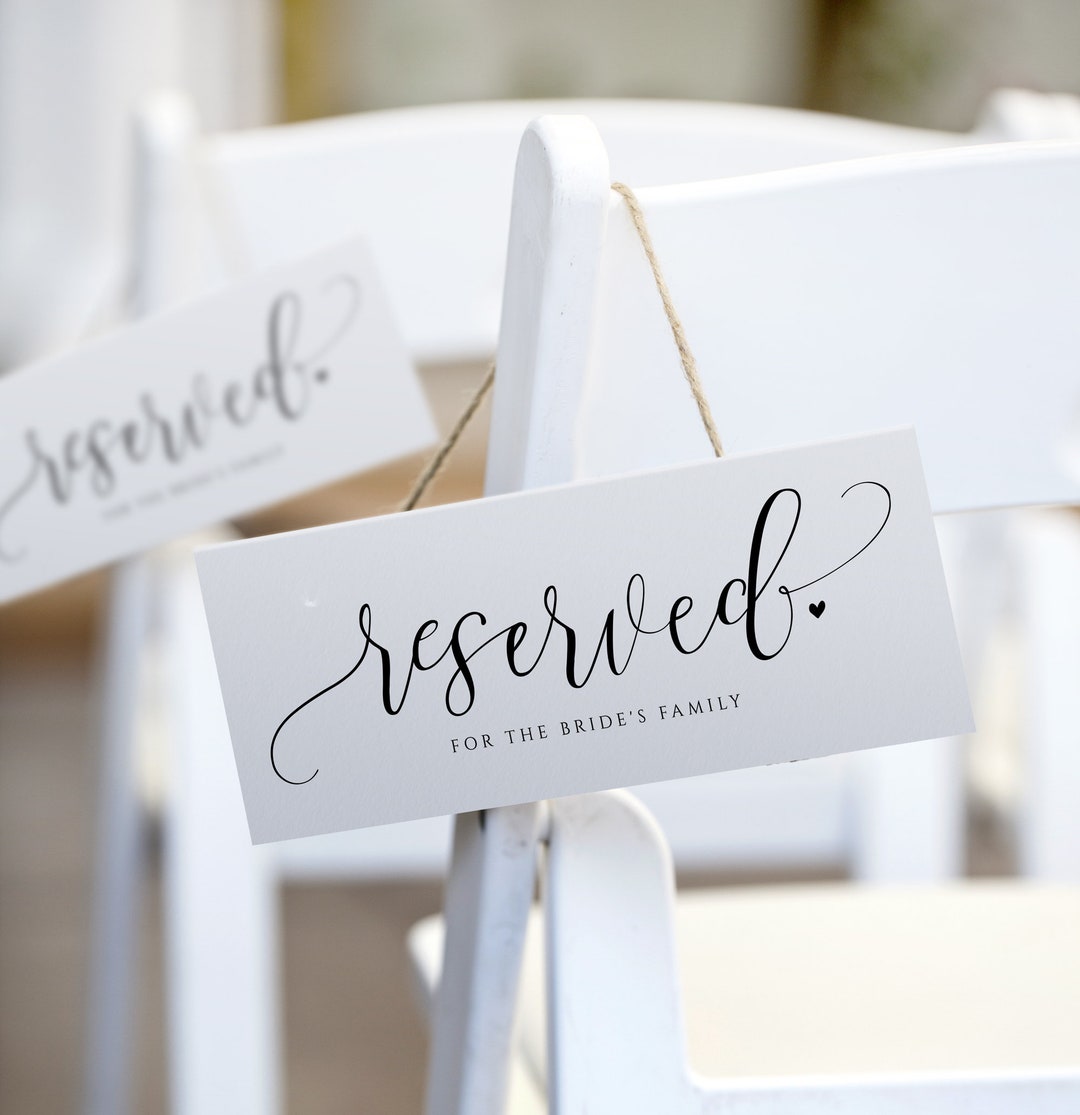 Reserved Sign Template Reserved Card to Hang on Chairs Wedding Reserved ...