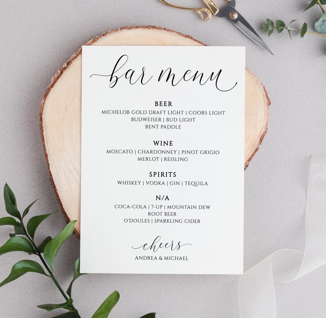 Wedding Bar Menu Template Cocktails Menu Printable Wedding | Etsy