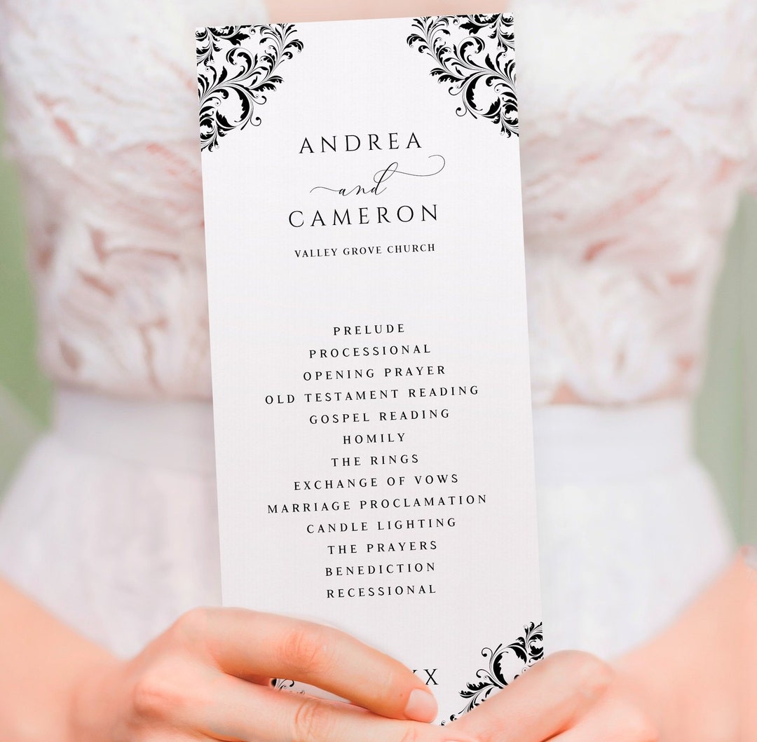 Black & White Wedding Programs Template | Elegant Printable Wedding ...