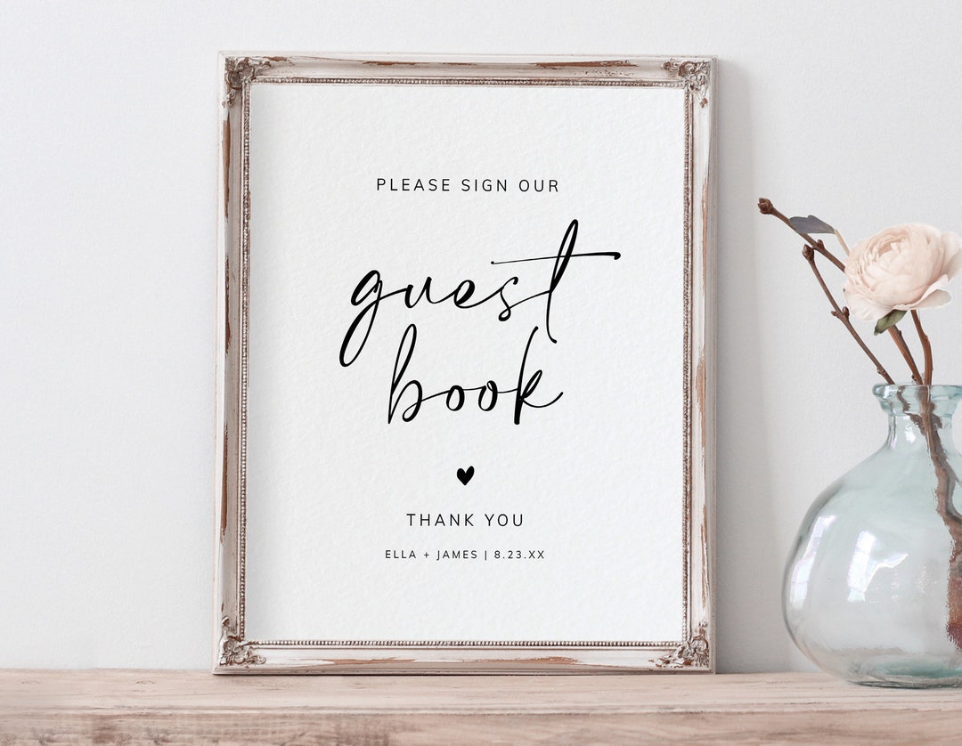 Wedding Guestbook Sign Template: Minimalist Handwriting (download PDF ...
