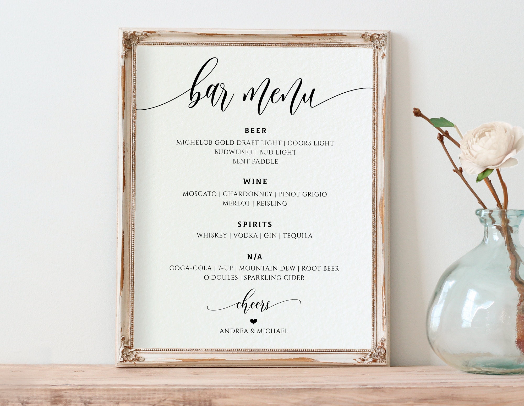 Bar Menu Sign Template ANY COLOR Printable Wedding Bar | Etsy