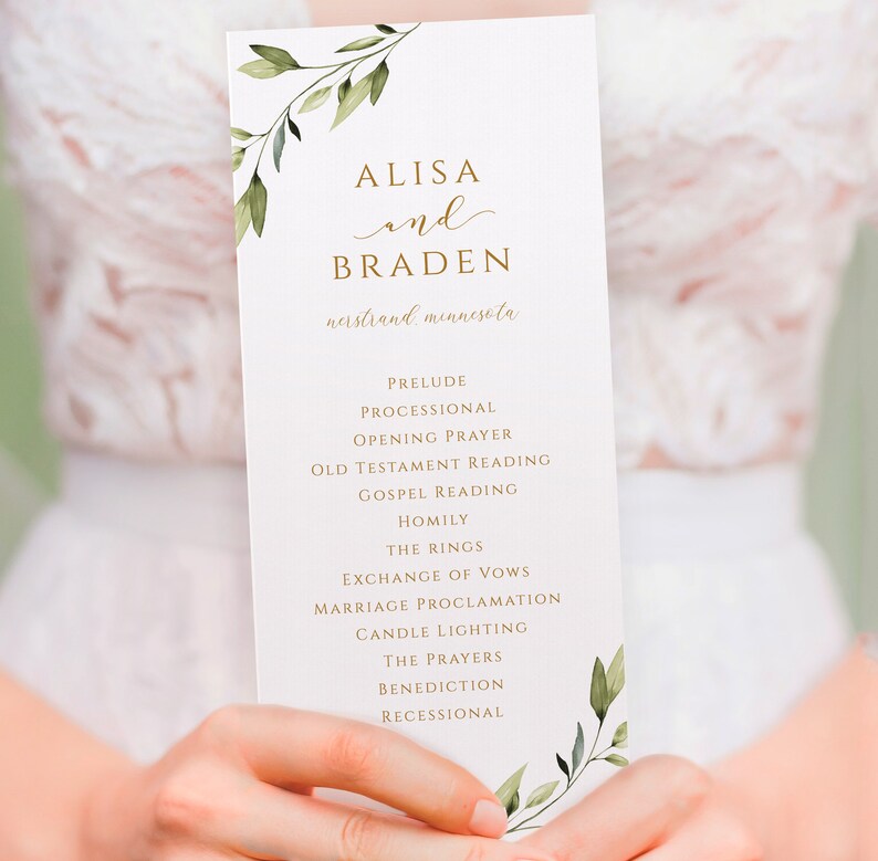 Ethereal Greenery Wedding Program Template tall Printable | Etsy