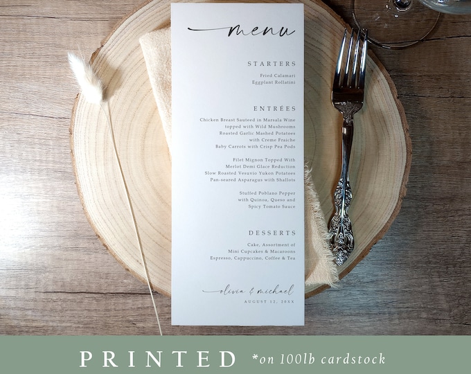 Eliza | Printed Wedding Menu, White and Gold Menu Card, Wedding Dinner ...