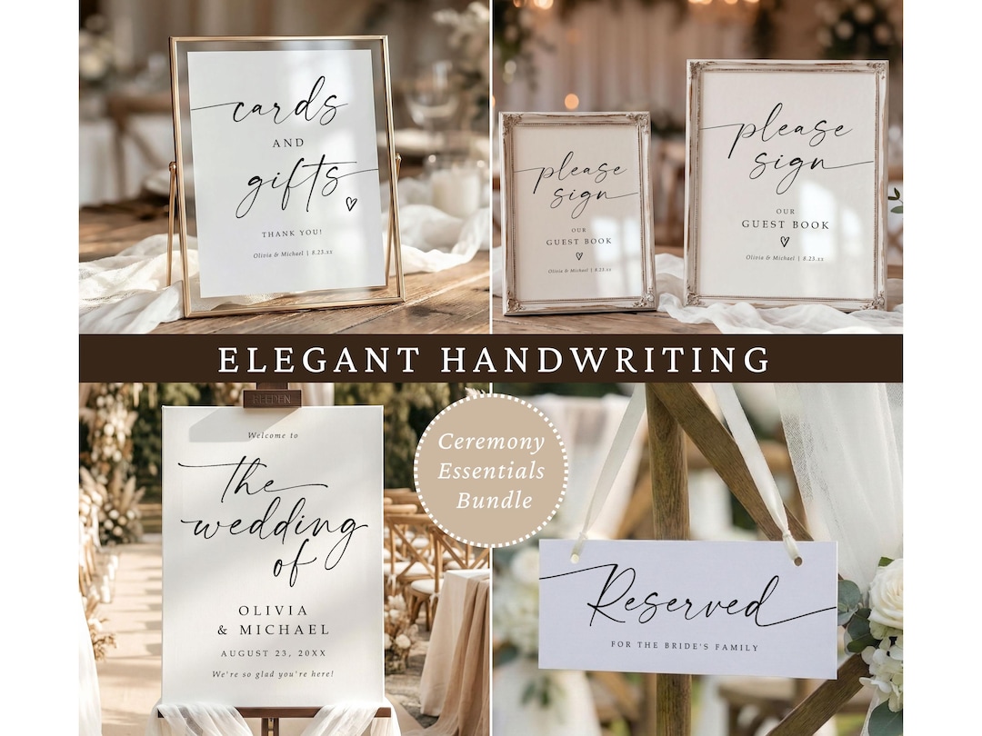 Printable Wedding Signs Bundle: Elegant Modern Handwriting Ceremony ...