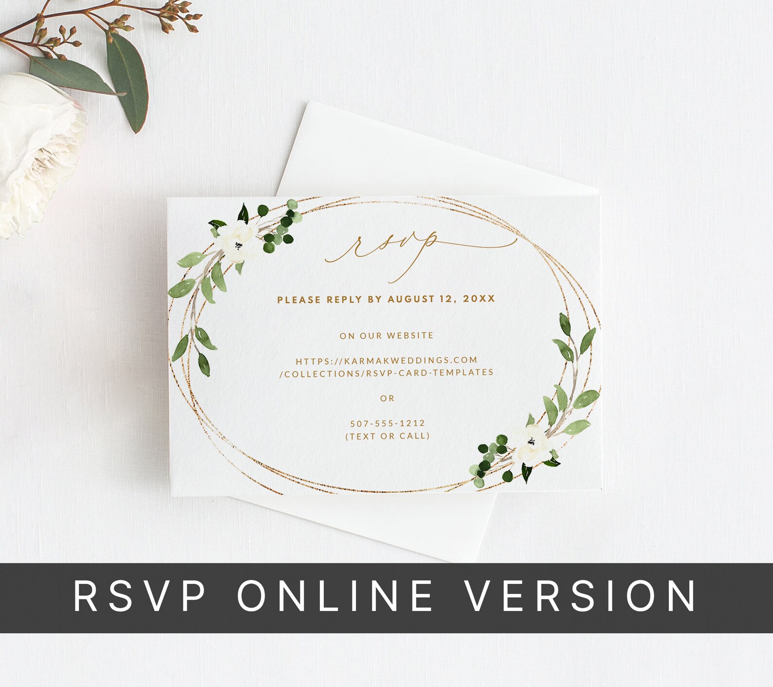 Wedding RSVP Online Card Template Geometric Greenery White - Etsy