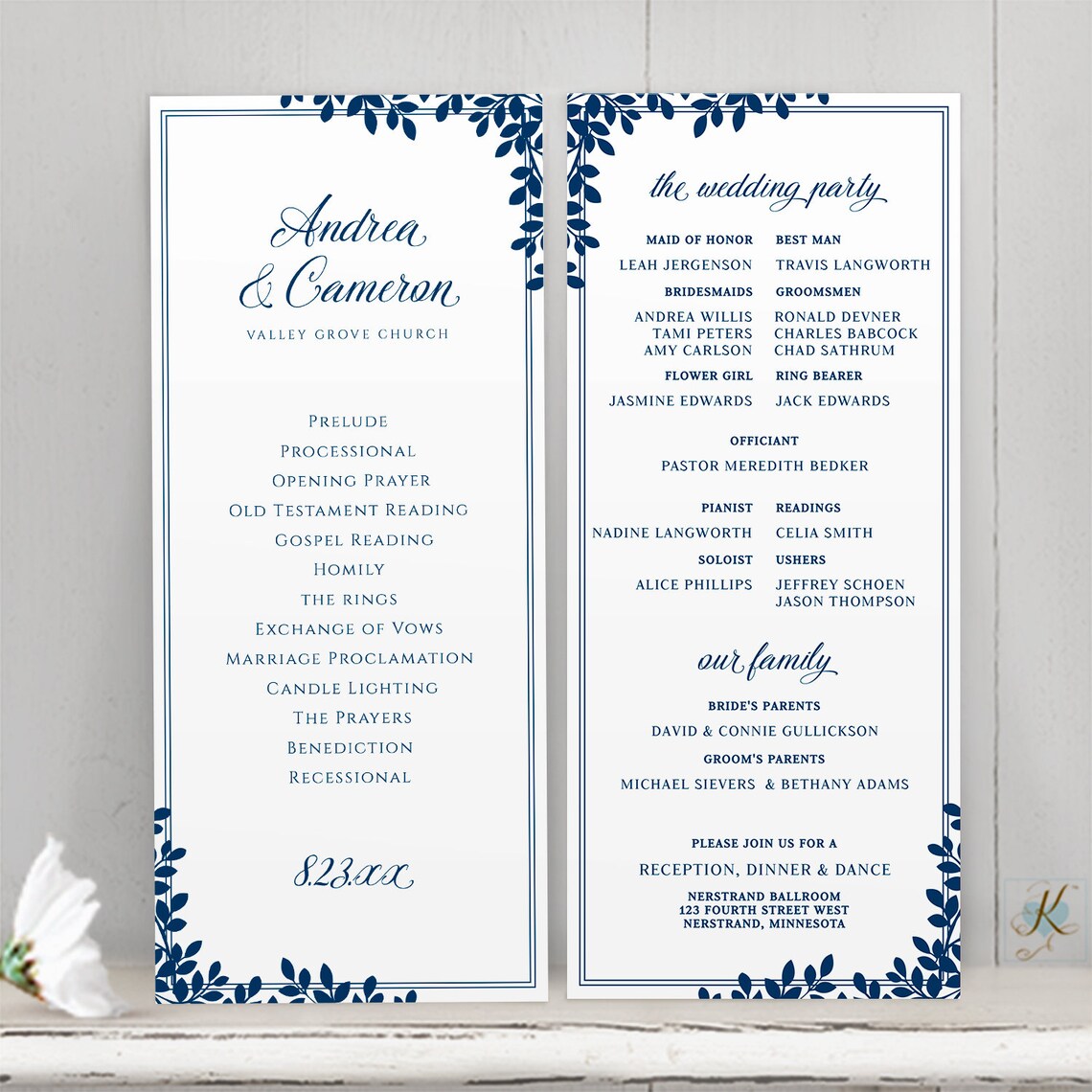 Navy Blue Wedding Programs Printable Wedding Programs Leaf | Etsy