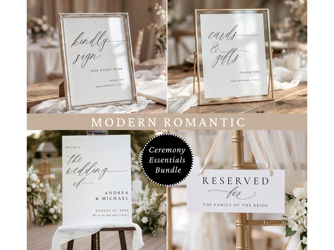 Printable Wedding Signs Bundle: Modern Romantic Ceremony Essentials ...