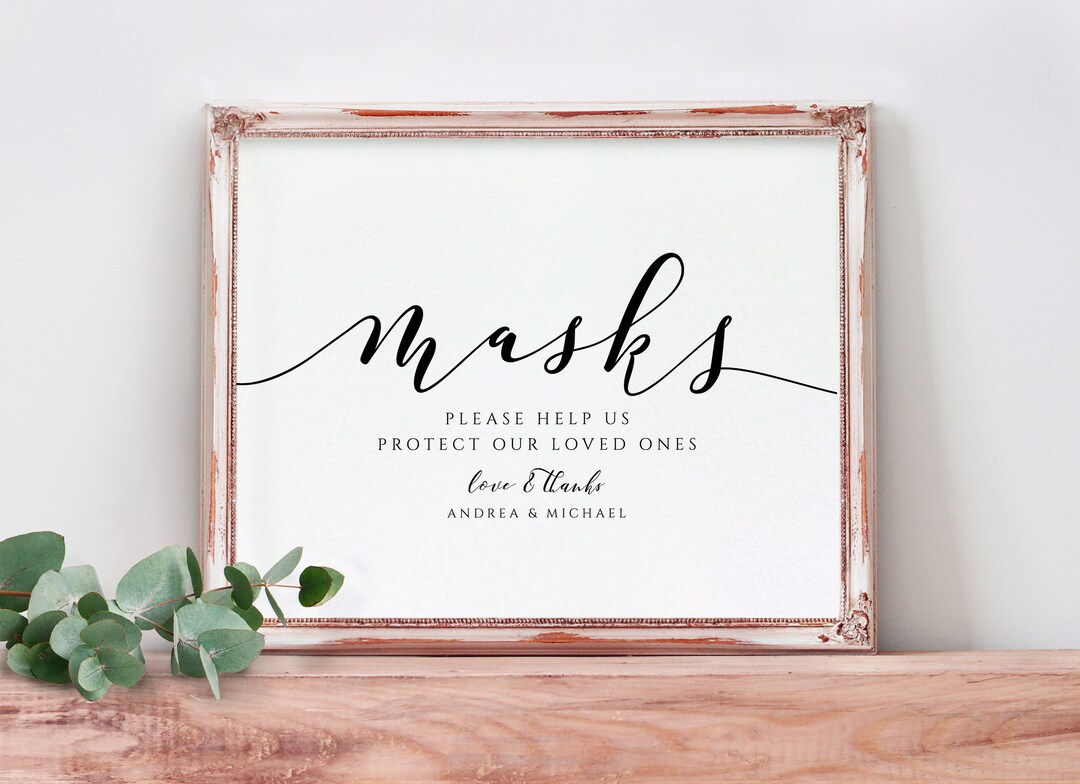 Take a Mask Sign for Events Loose Calligraphy Script Printable Wedding ...
