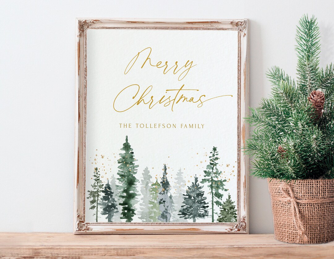 Personalized Watercolor Christmas Sign: Printable Pine Tree Wall Art (3 ...