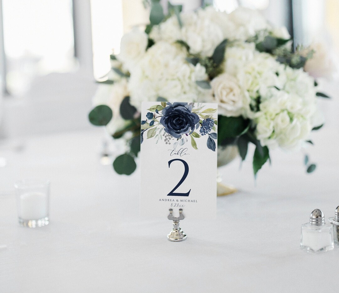 Elegant Winter Floral Table Numbers Navy Blue Silver - Etsy