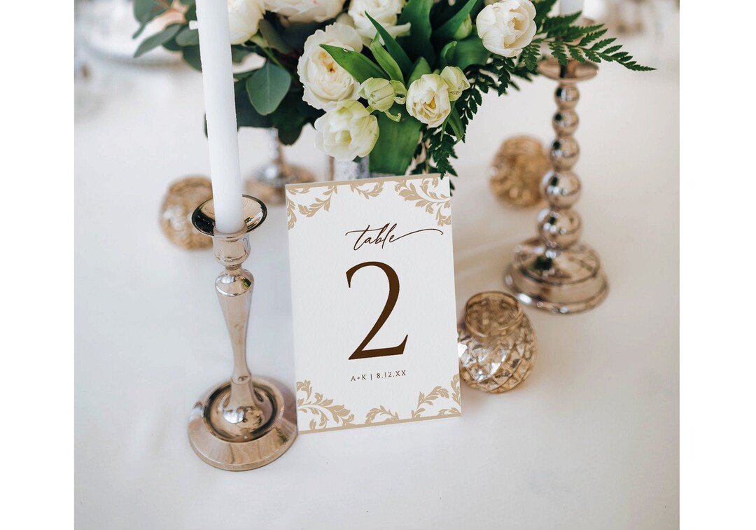 Neutral Wedding, Vintage Table Numbers, EDITABLE DESIGN COLOR, Flourish ...
