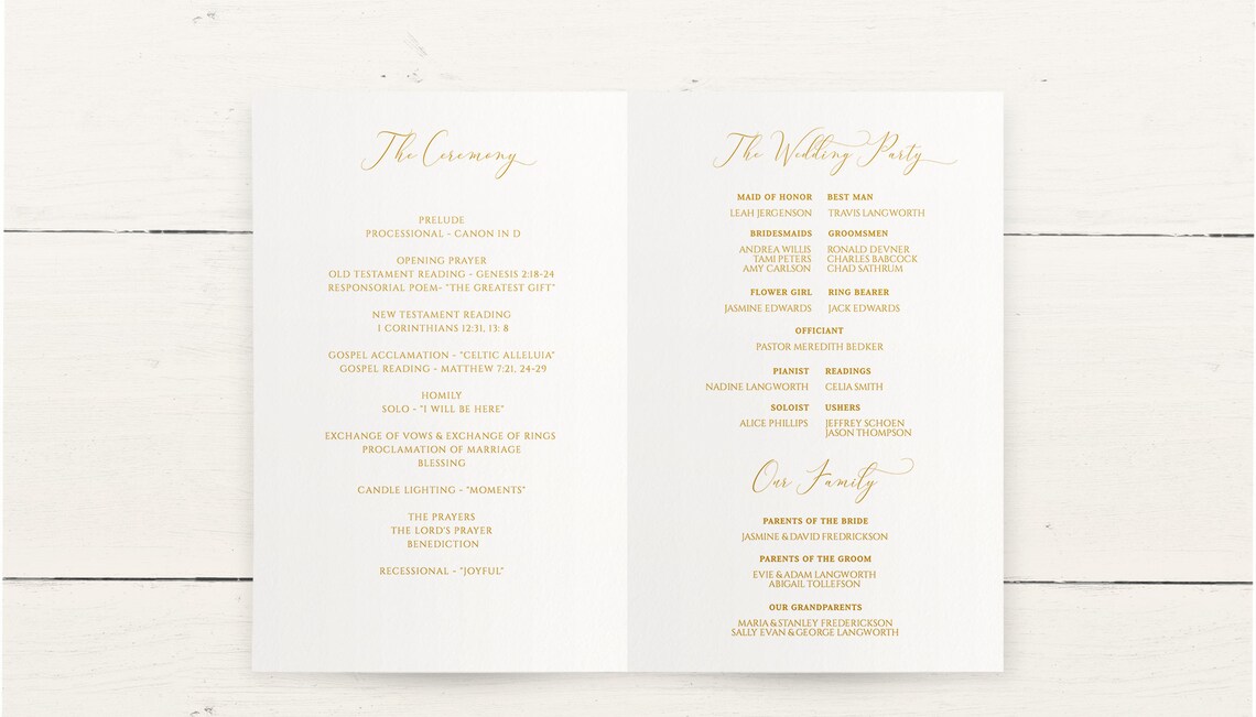Wedding Program Booklet Wedding Program Template Folded - Etsy