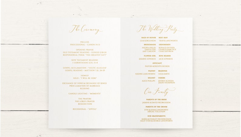 Wedding Program Booklet Wedding Program Template Folded - Etsy