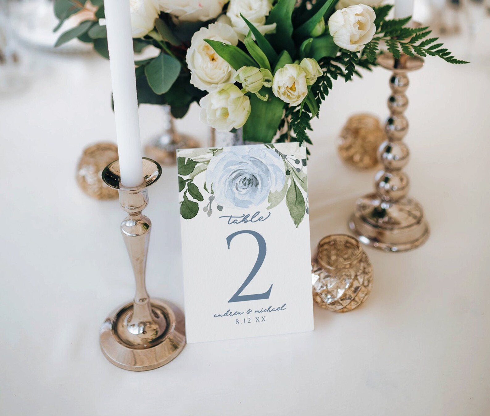 Dusty Blue Wedding Table Numbers Template Printable Table | Etsy