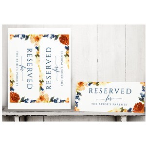 Fall Wedding Reserved Sign Template tent 4x9.25 Rustic Fall Mums Navy ...