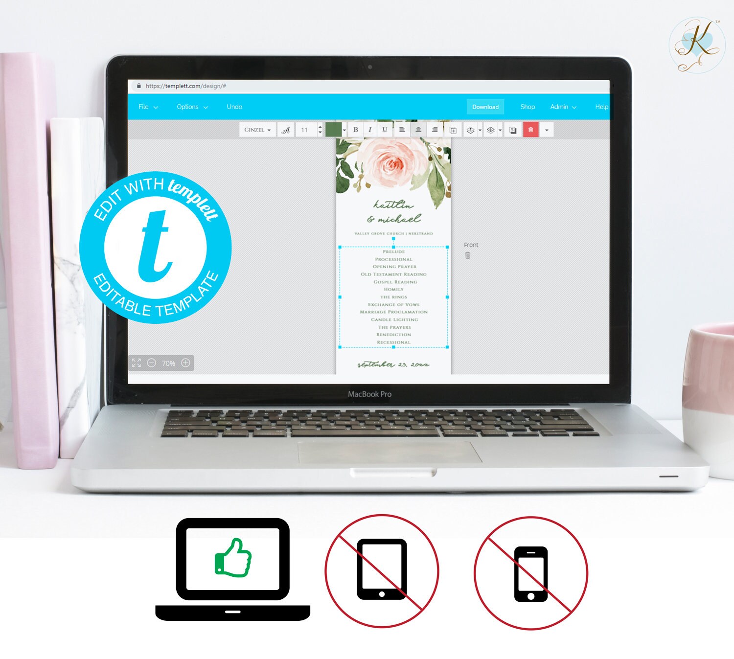 Blush Pink Wedding Program Template Floral & Greenery | Etsy