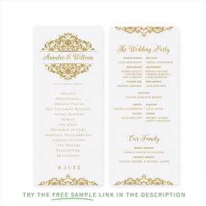 Elegant Vintage Gold Wedding Programs Template | Natalia (flat) | EDIT ...