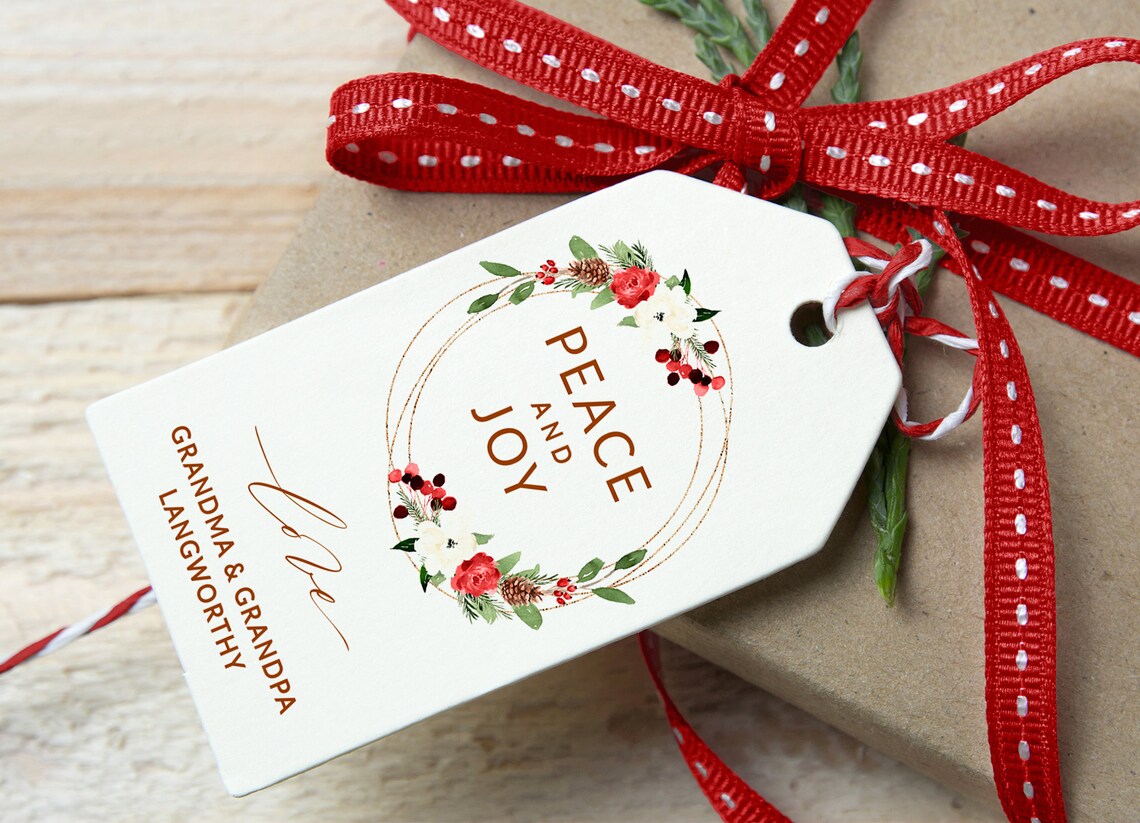 Christmas Gift Tag Winter Wreath Holiday Tags Geometric | Etsy