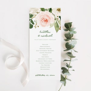 Blush Pink Wedding Program Template Floral & Greenery Printable Wedding ...