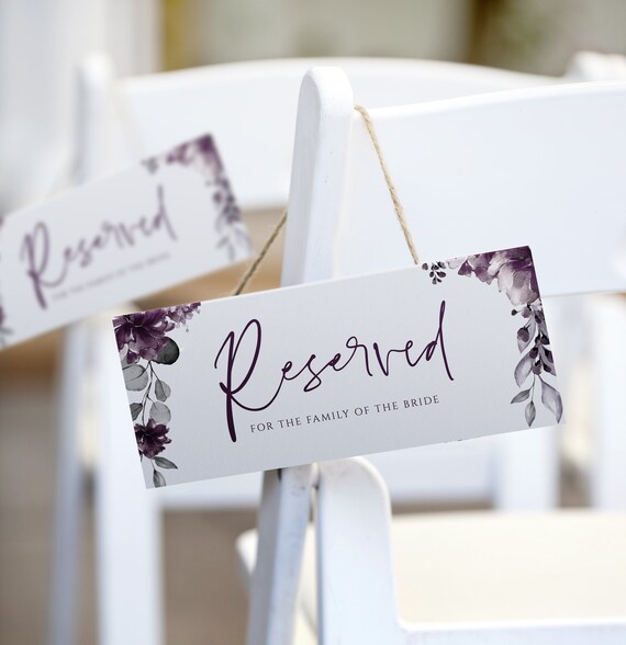 Purple Wedding Reserved Cards Printable Reserved Signs - Etsy