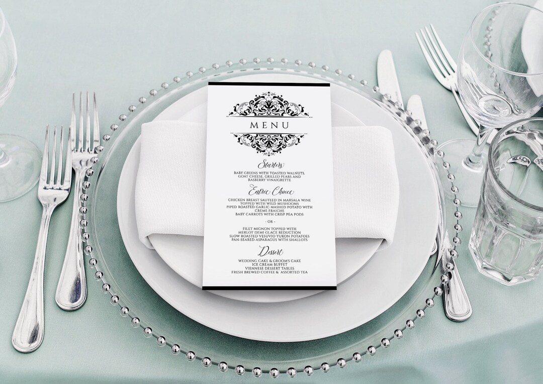 Elegant Wedding Menu Template: Black & Gray Natalia Design (PDF) - Etsy