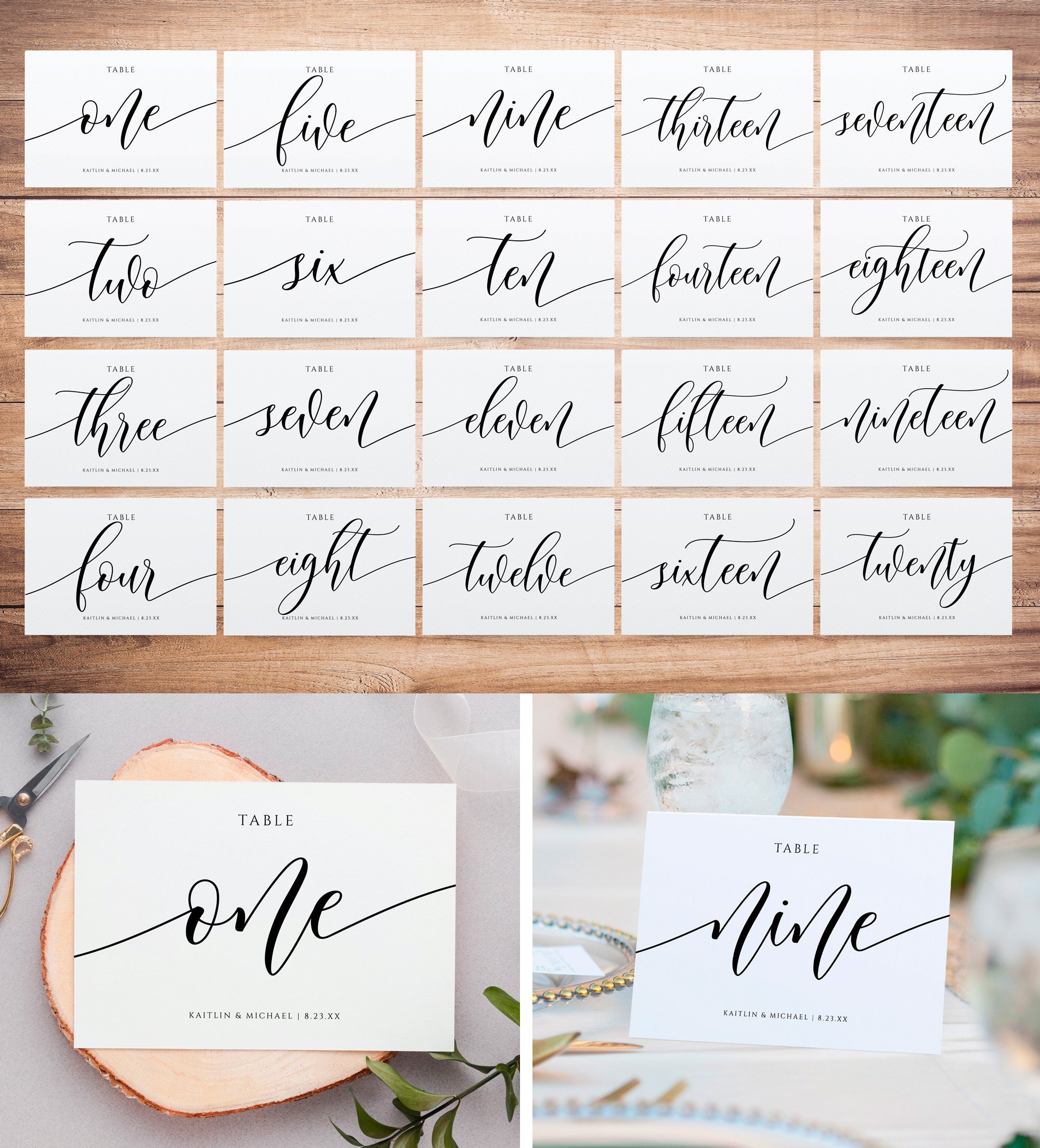 Horizontal Wedding Table Numbers Full Words Calligraphy - Etsy