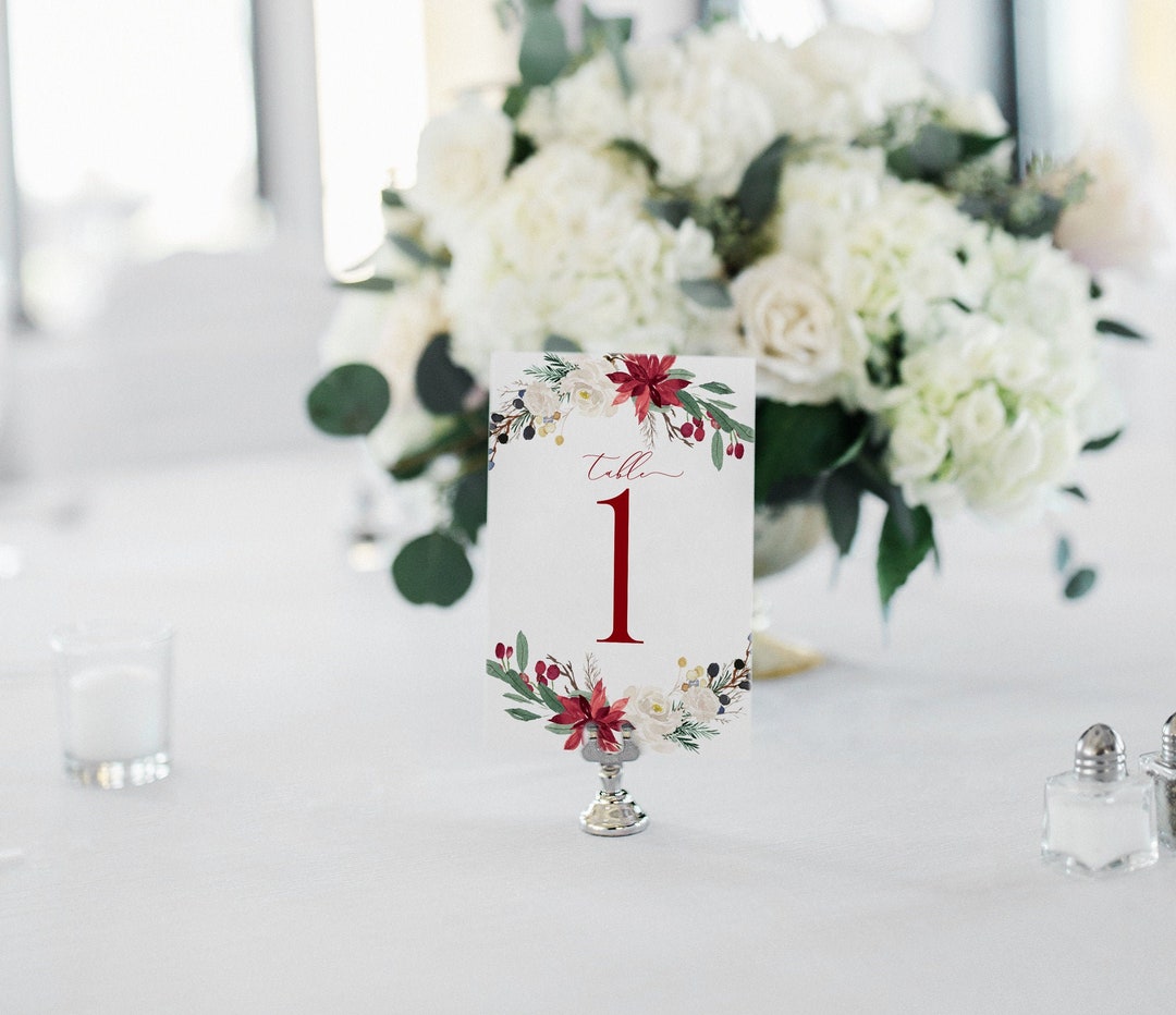 Christmas Wedding Table Numbers | Winter Holiday | Watercolor Ivy ...