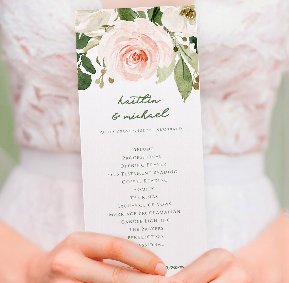 Blush Pink Wedding Program Template Floral & Greenery - Etsy
