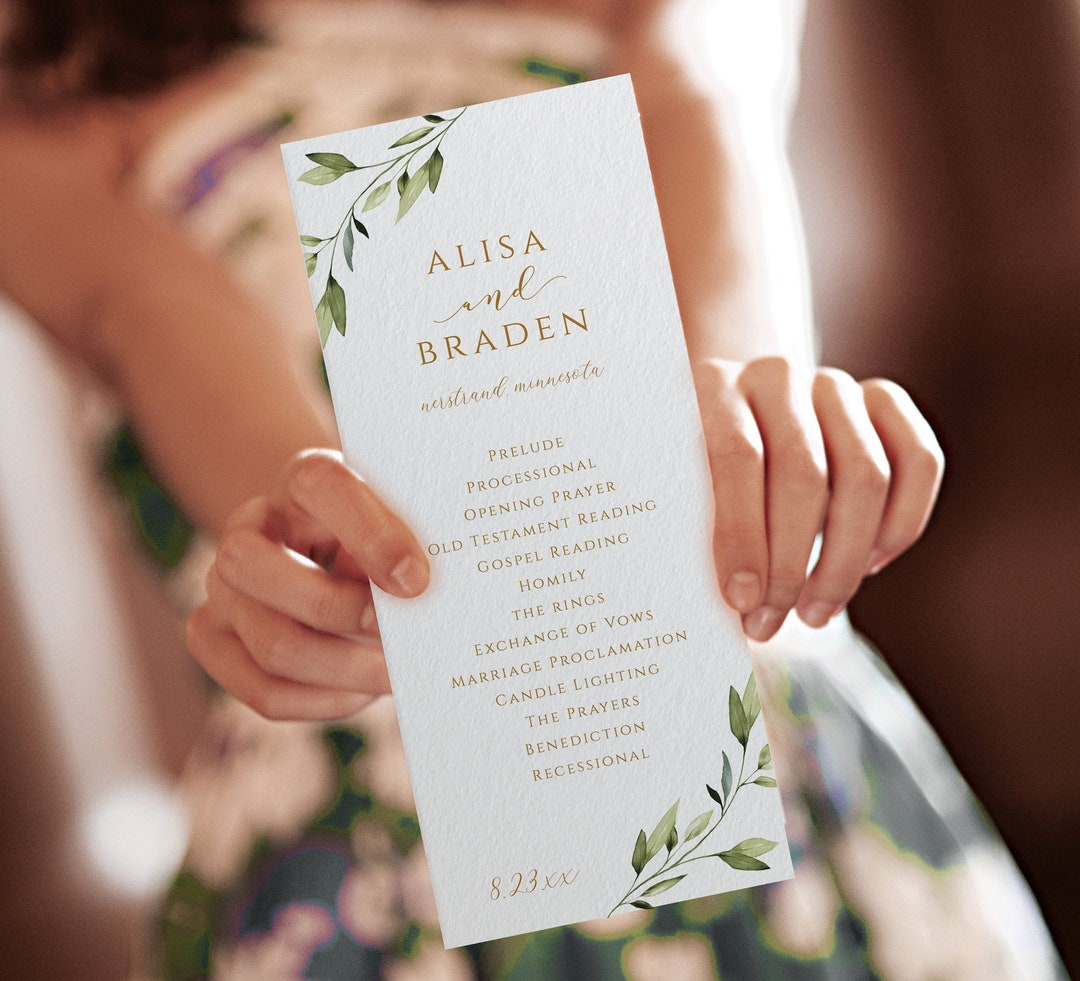 Ethereal Greenery Wedding Program Template (tall) | Printable Wedding ...