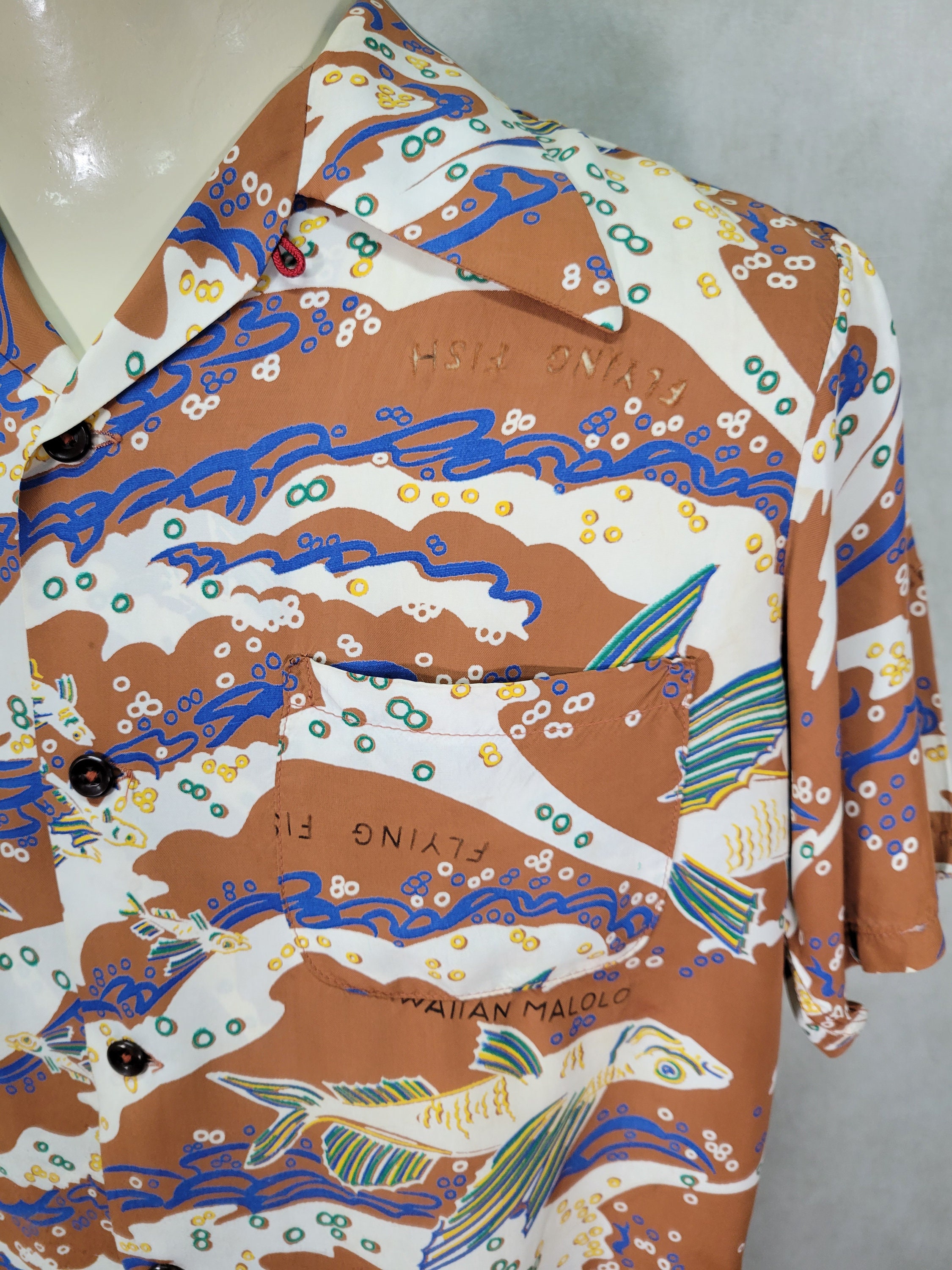 1960s Hawaiian Shirt Flying Fish Pattern Vintage 1950s Shirt - Etsy