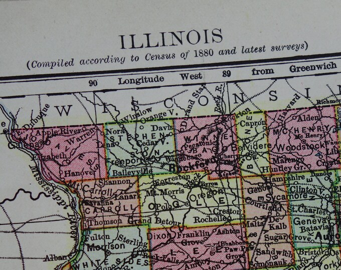 ILLINOIS Old Map of Illinois USA Beautiful 1881 Original - Etsy