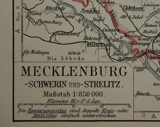 Old Map of MECKLENBURG Germany 1913 Original Antique Print Schwerin ...