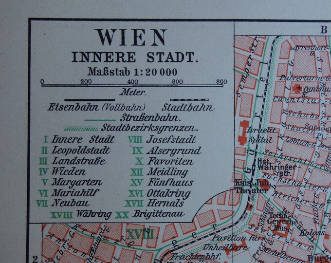 VIENNA Old Map of Vienna City Plan - 1913 Original Antique Detailed ...