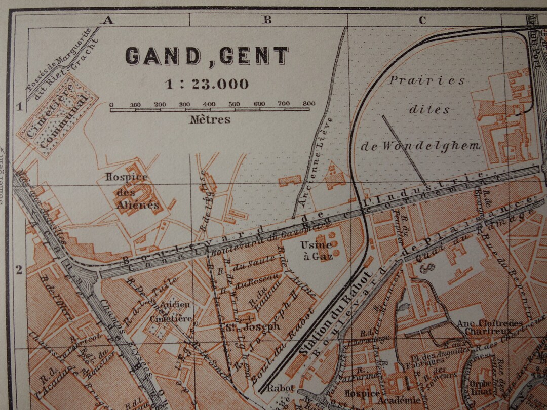 Antique Map of Ghent 1910 Original 100 Years Old City Plan Gent Gand ...