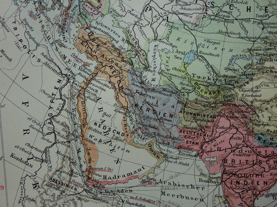 100 Years Old Map of Asia Original 1913 Antique Print About | Etsy