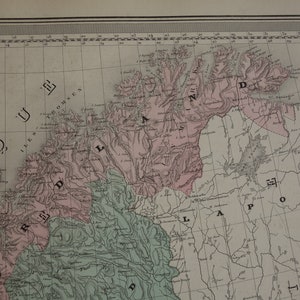 NORWAY Old Map LARGE Original Antique Maps About Sweden and Norway 1880 ...