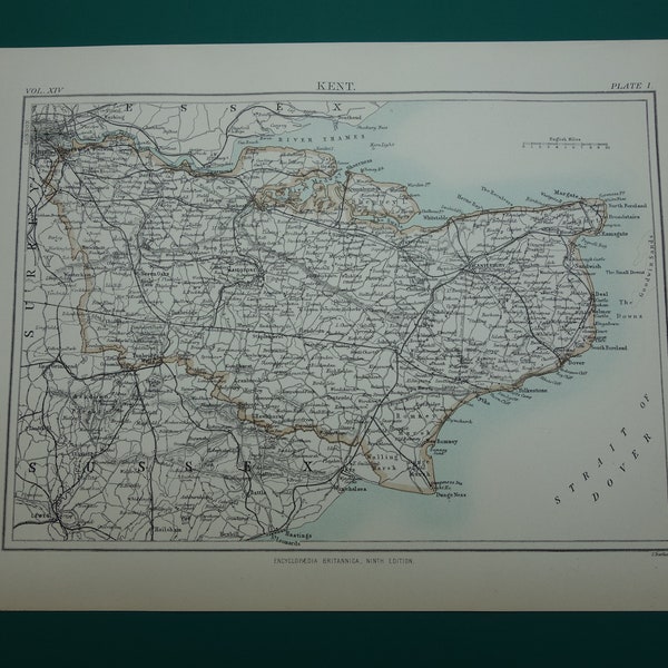 Antique Map of Kent - Etsy