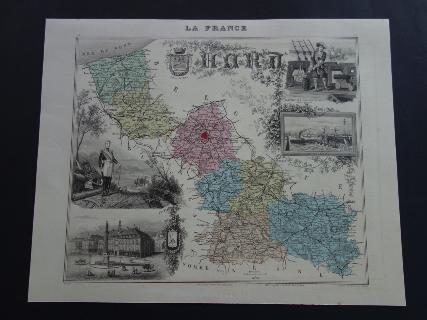 Antique Map of Nord Department France Beautiful Old - Etsy UK