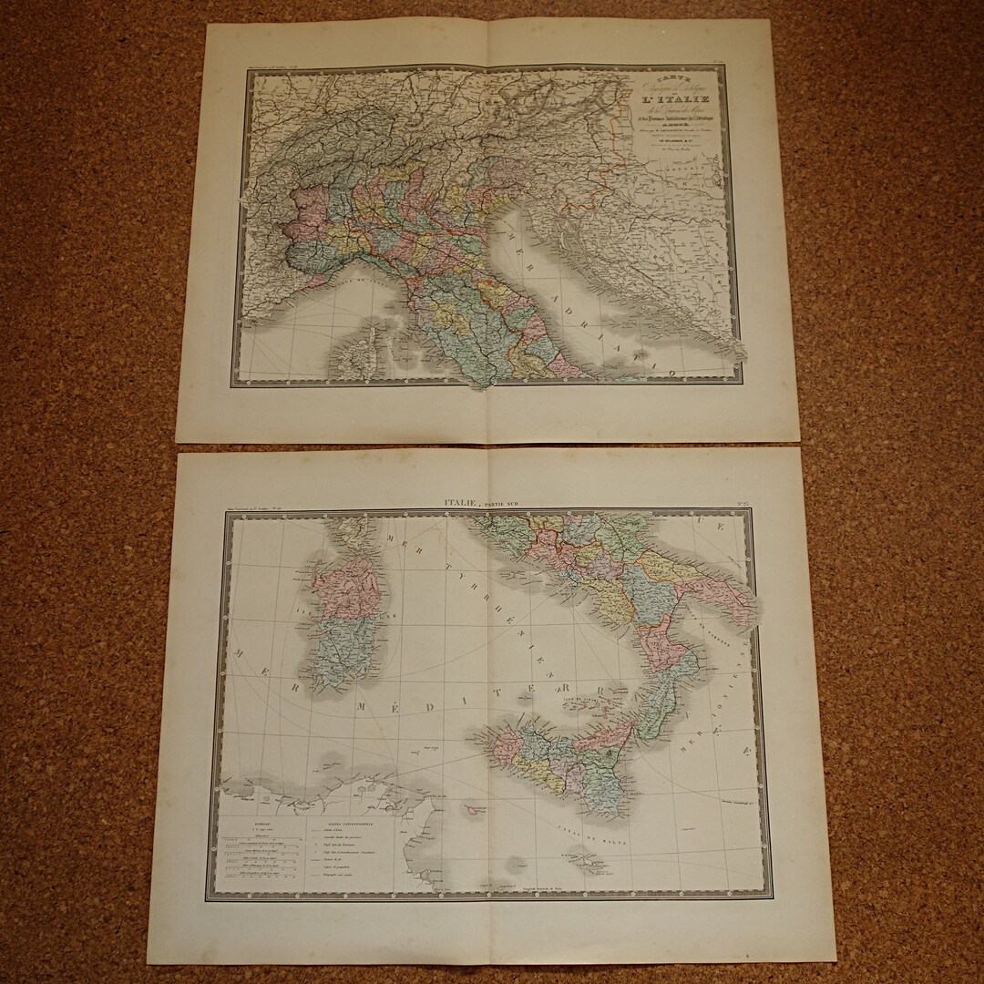 ITALY Old Map 1875 LARGE Antique Hand-colored Print Poster of Sicily ...