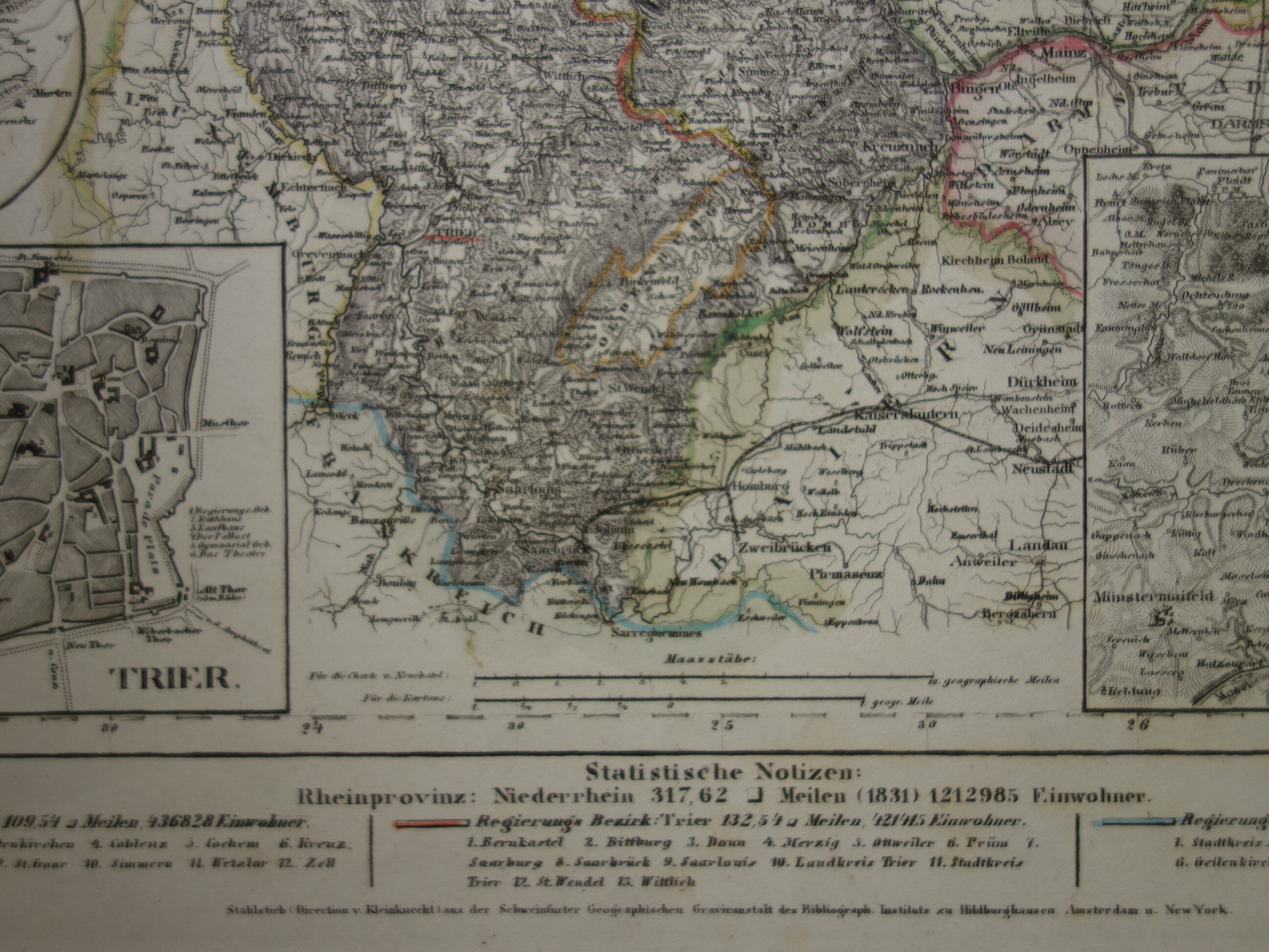 GERMANY Old Map 1849 Original Hand Colored Antique Print of Koblenz ...