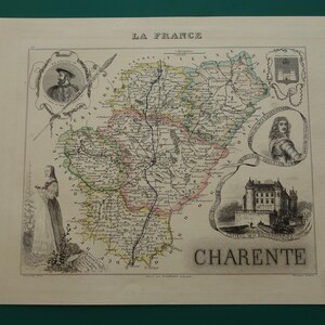 1856 CHARENTE Old Map of Charente Department - Original Hand-colored ...
