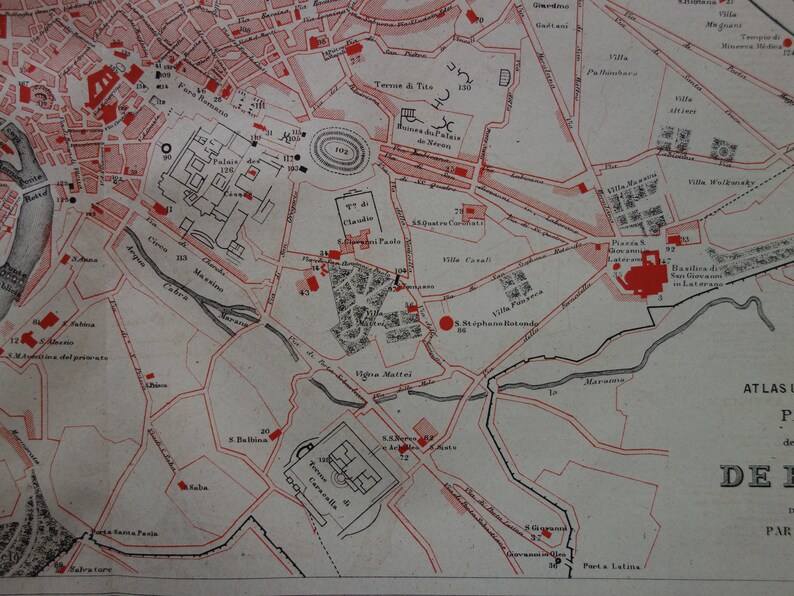 ROME large map of Rome antique city plan original 1877 old | Etsy