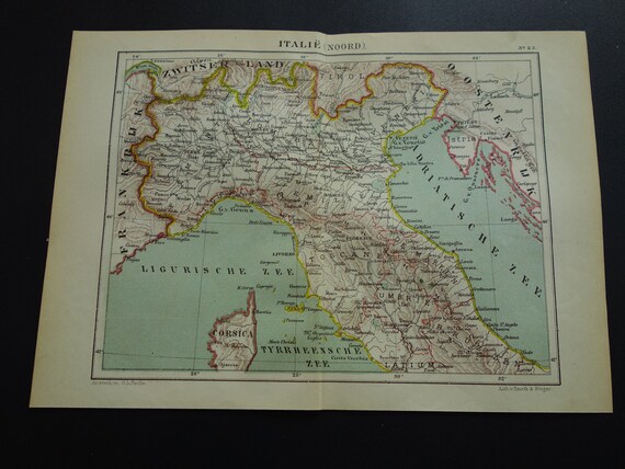 ITALY Old map of Northern Italy 1880 original detailed Dutch | Etsy