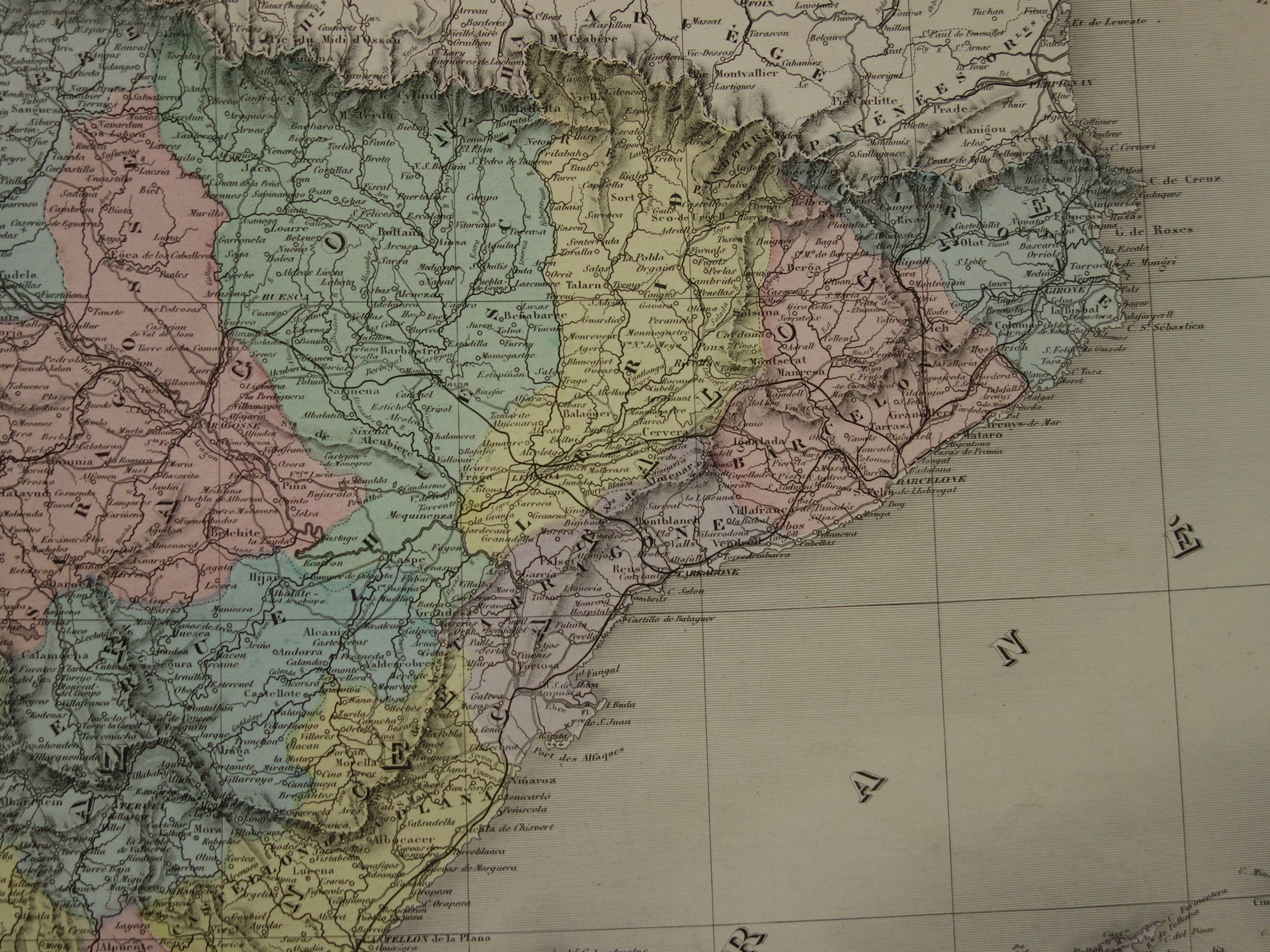 Old Map of Spain and Portugal Beautiful Original Hand Colored Antique ...