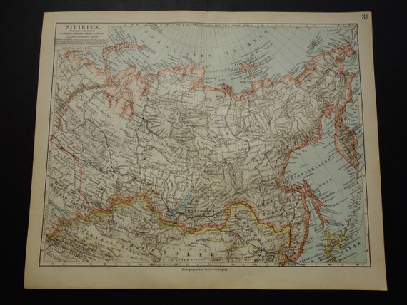 SIBERIA Old Map of Asian Russia 1905 Original Antique Print - Etsy