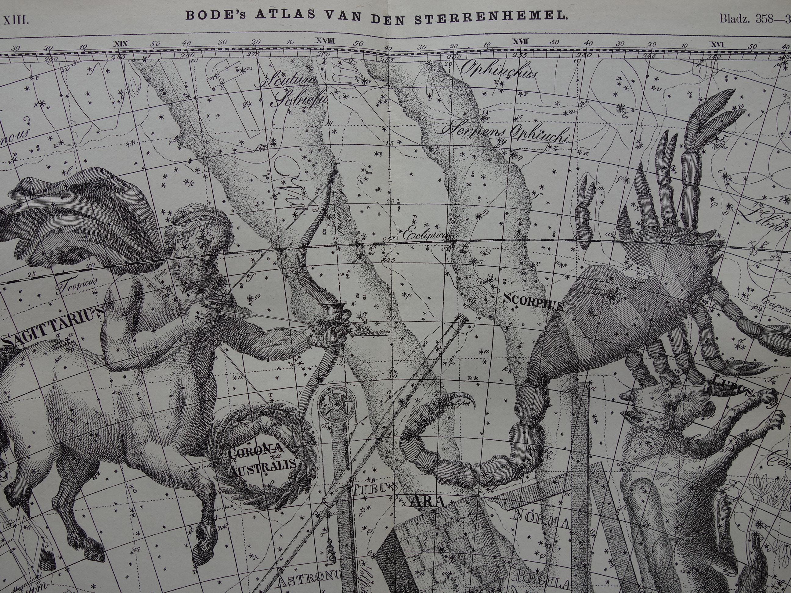 Old Astrology Print Antique Pictures of Scorpio Sagittarius Saggitarius ...