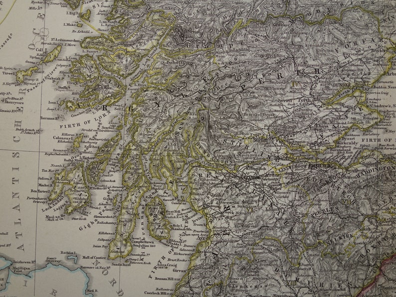 SCOTLAND Old Map of Scotland LARGE 1886 Original Antique Poster of ...